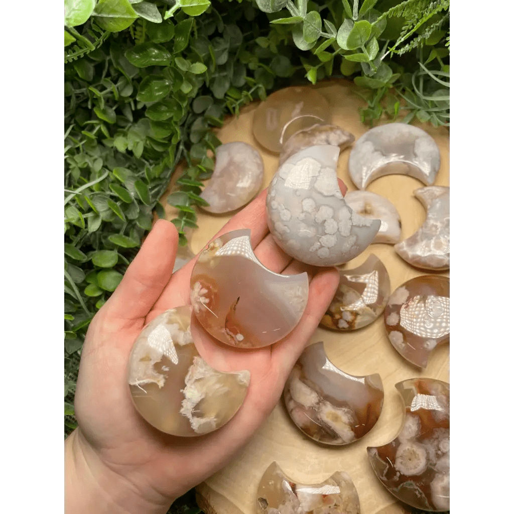 Flower Agate Crystal Moon – The Boho Depot