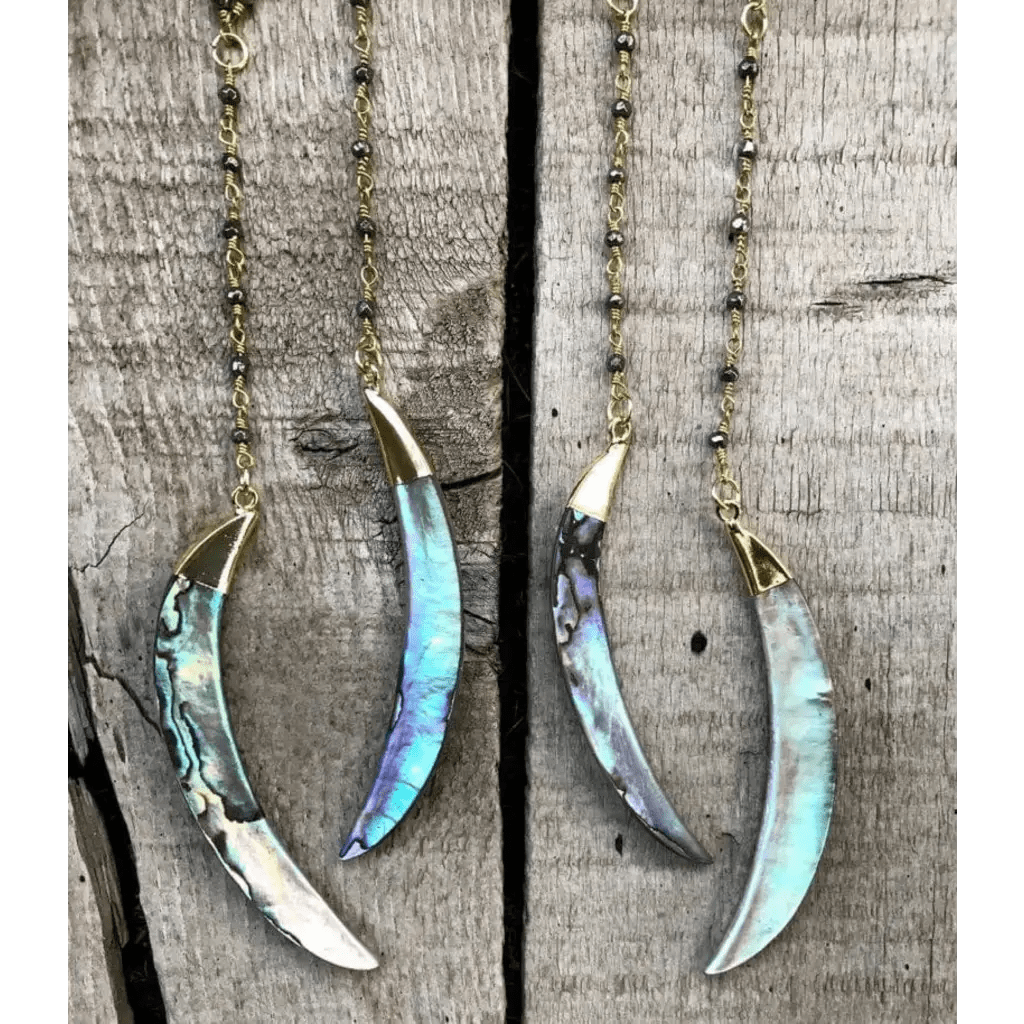Half Moon Crescent Abalone Shell Necklace With Pyrite – The Boho Depot
